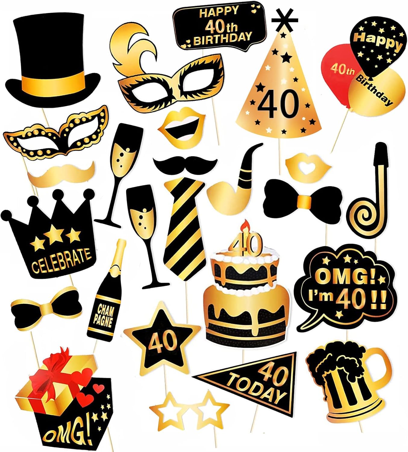 40th Birthday Photo Booth Props, Xndryan 26 Pieces Funny Selfie Props ...