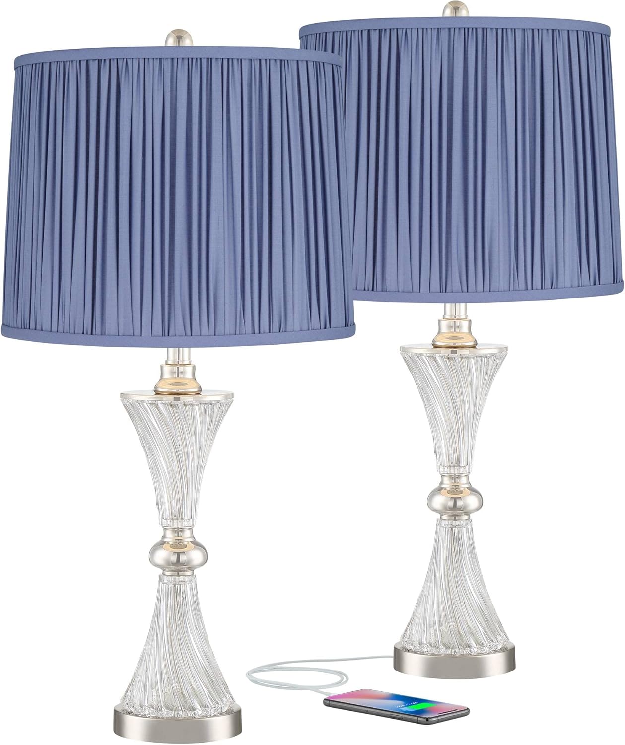 Regency Hill Luca Modern Table Lamps Set of 2 with USB Charging Port 25 ...