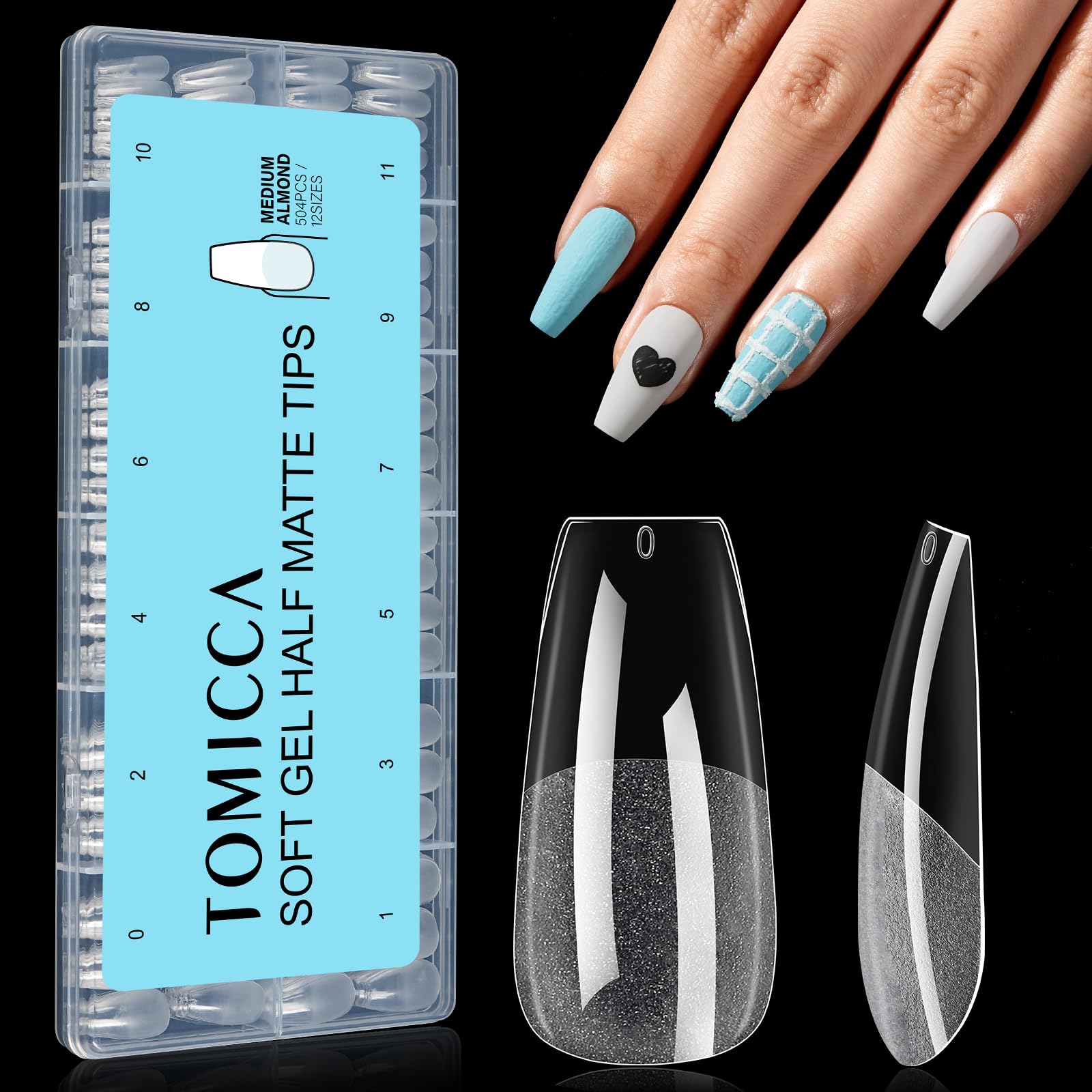 TOMICCA Soft Gel Nail Tips, 504PCS Medium Coffin Clear Half Matte Full ...