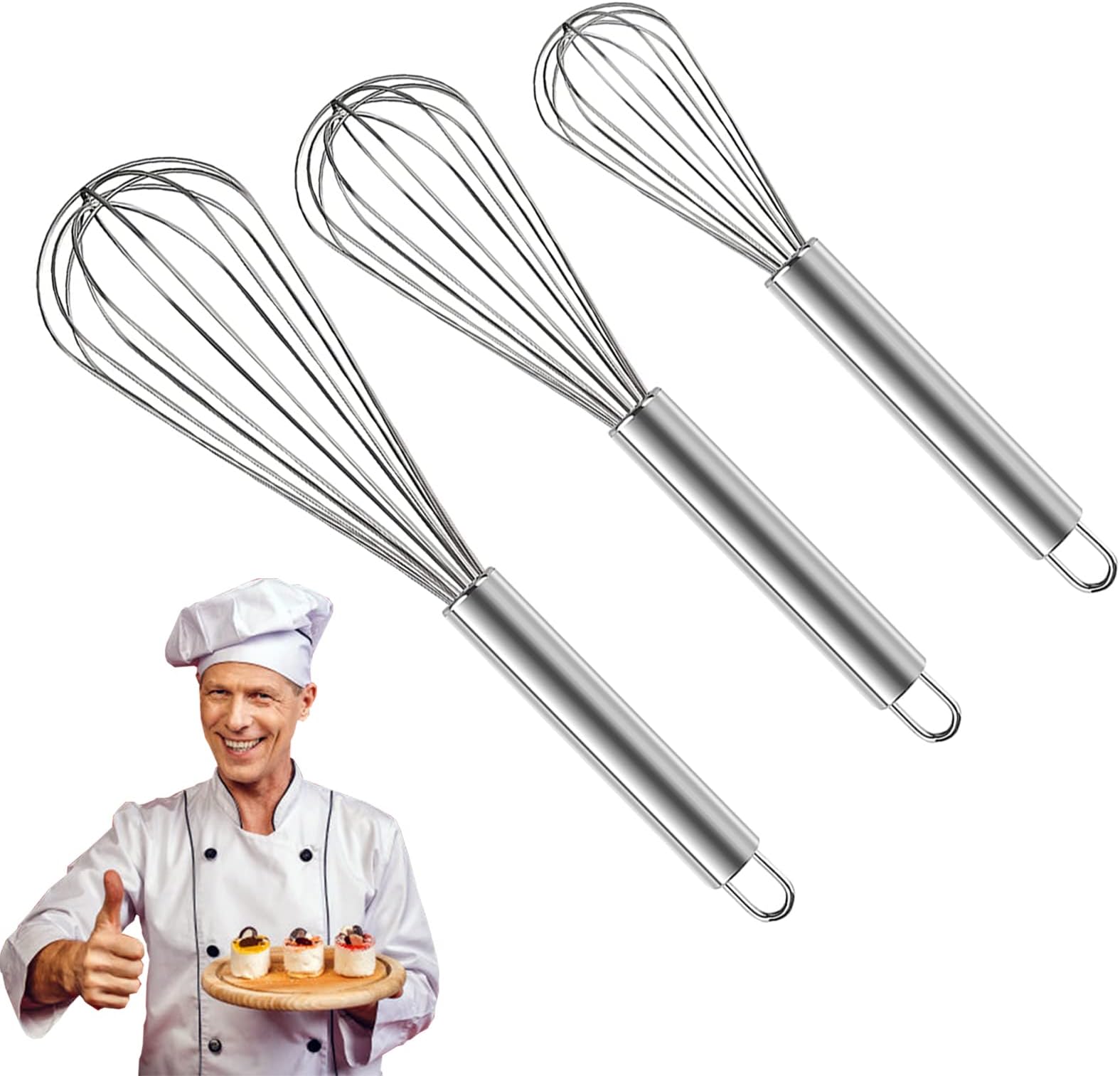 Amazon Basics - Juego de batidor de alambre de acero inoxidable, 3 ...