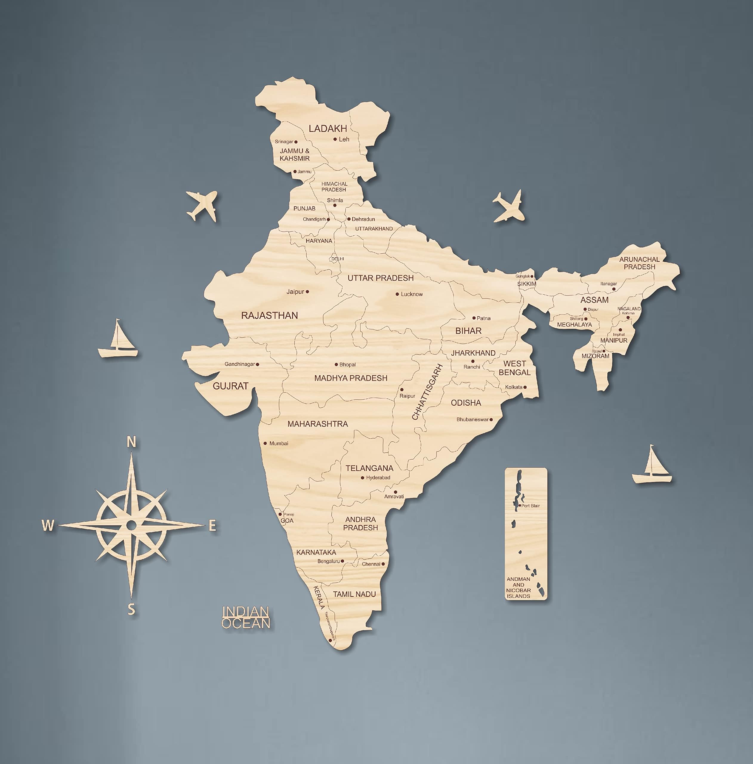 AD INFINITUM® 3D Wooden Map of India | Home Decor | Office Decor | A ...