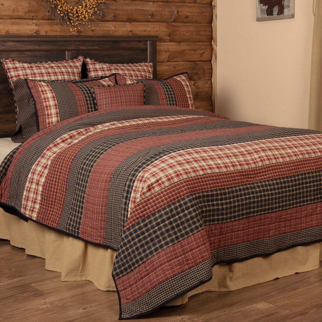 Amazon.com: VHC Brands, Beckham, Cotton, 90Wx90L, Queen Quilt, Red ...