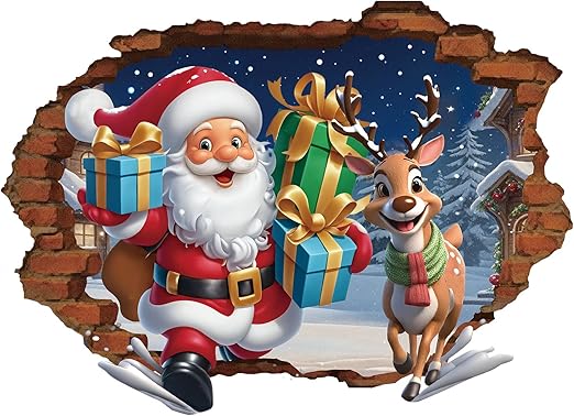 Amazon.com: Celestdeco 3D Christmas Wall Stickers, 3D Santa Claus Wall ...
