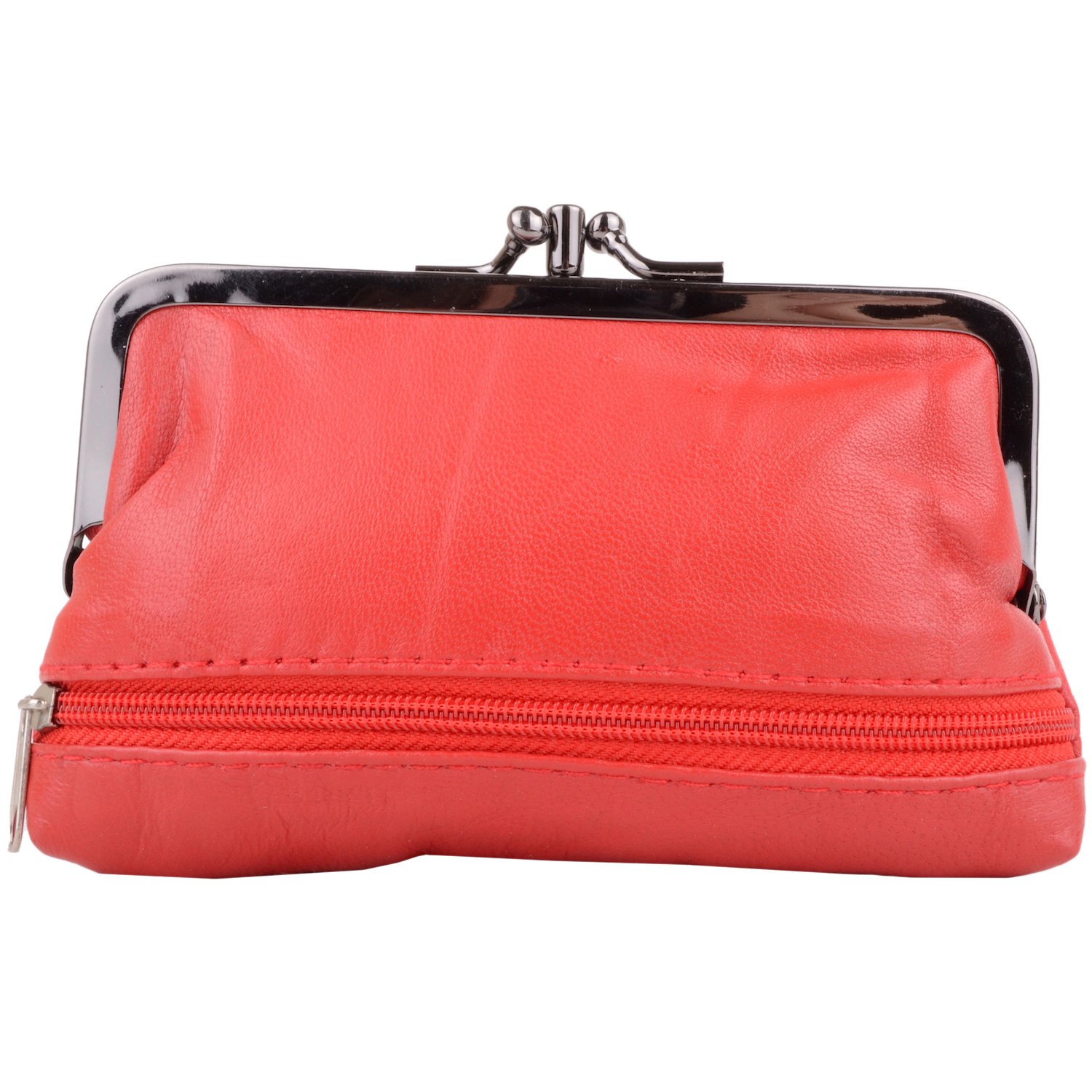 Womens Super Soft Nappa Leather Double Clip Frame Purse/Coin Holder ...