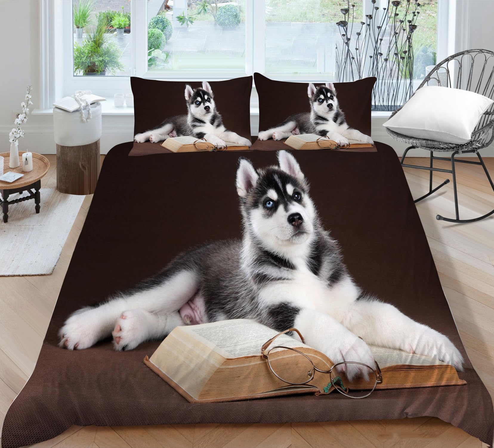 CTQTZ Animal Duvet Cover Set Single Size Husky Lovely Puppy Dog Bedding ...