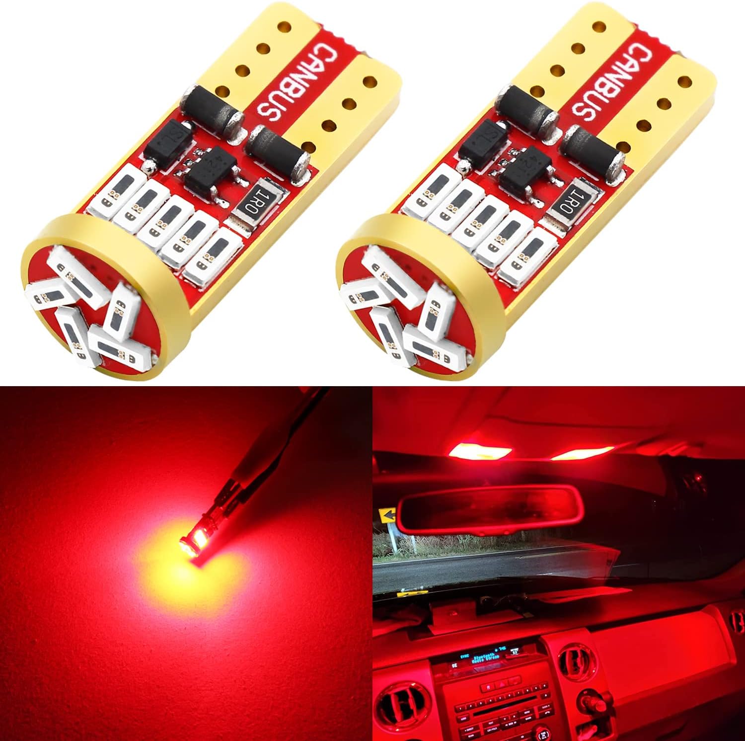 Amazon.com: PHINLION 194 LED Red Bulbs Super Bright Wedge 168 2825 175 ...