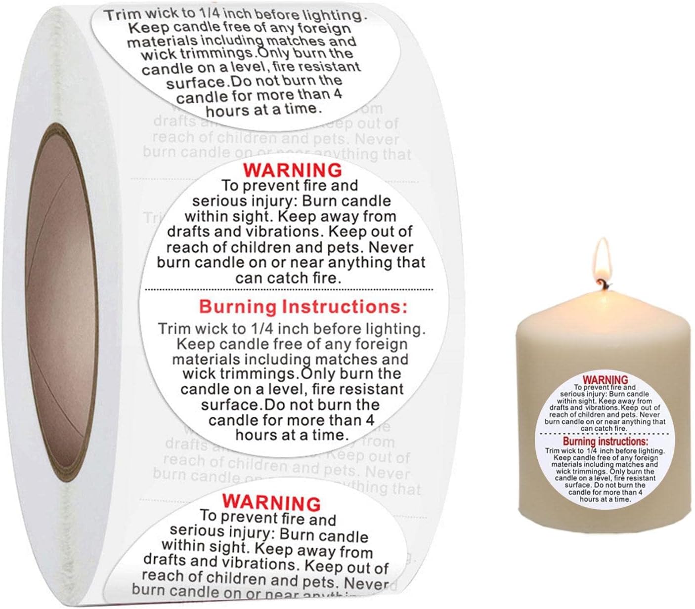 N/A/A 500 Pieces Warning Signs for Candles, 1 Roll of 500 Pieces Safety ...