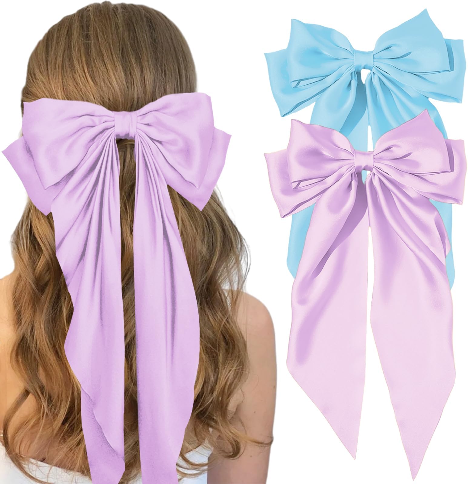 Amazon.com : Big Royalblue Hair Bows Clips for Women Girls 8 Inch Silky ...