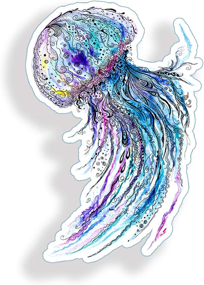 Amazon.com - Offbeat Stickers Jellyfish 3' Sticker Watercolor Blue ...