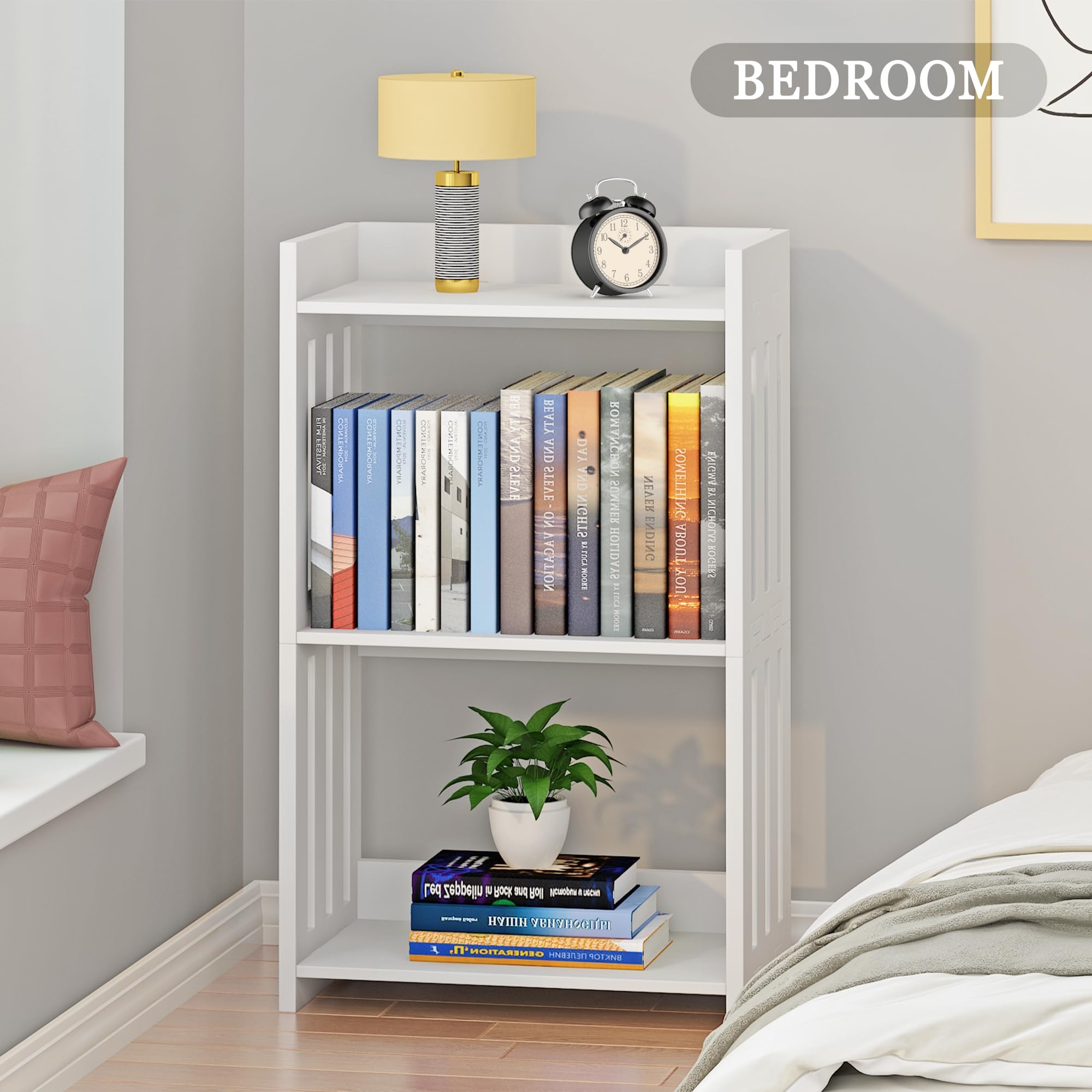 Snapklik.com : Bookshelf, Bookcase For Small Spaces, 3 Tier White Book ...