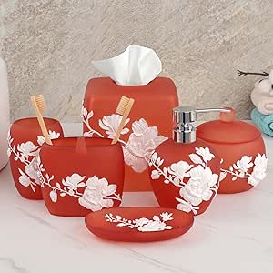 Amazon.com: Red Bathroom Accessories Set - 6 Piece Bath Includes Soap ...