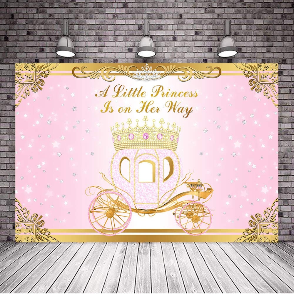 Mocsicka Little Princess Baby Shower Backdrop Pink Princess Carriage ...