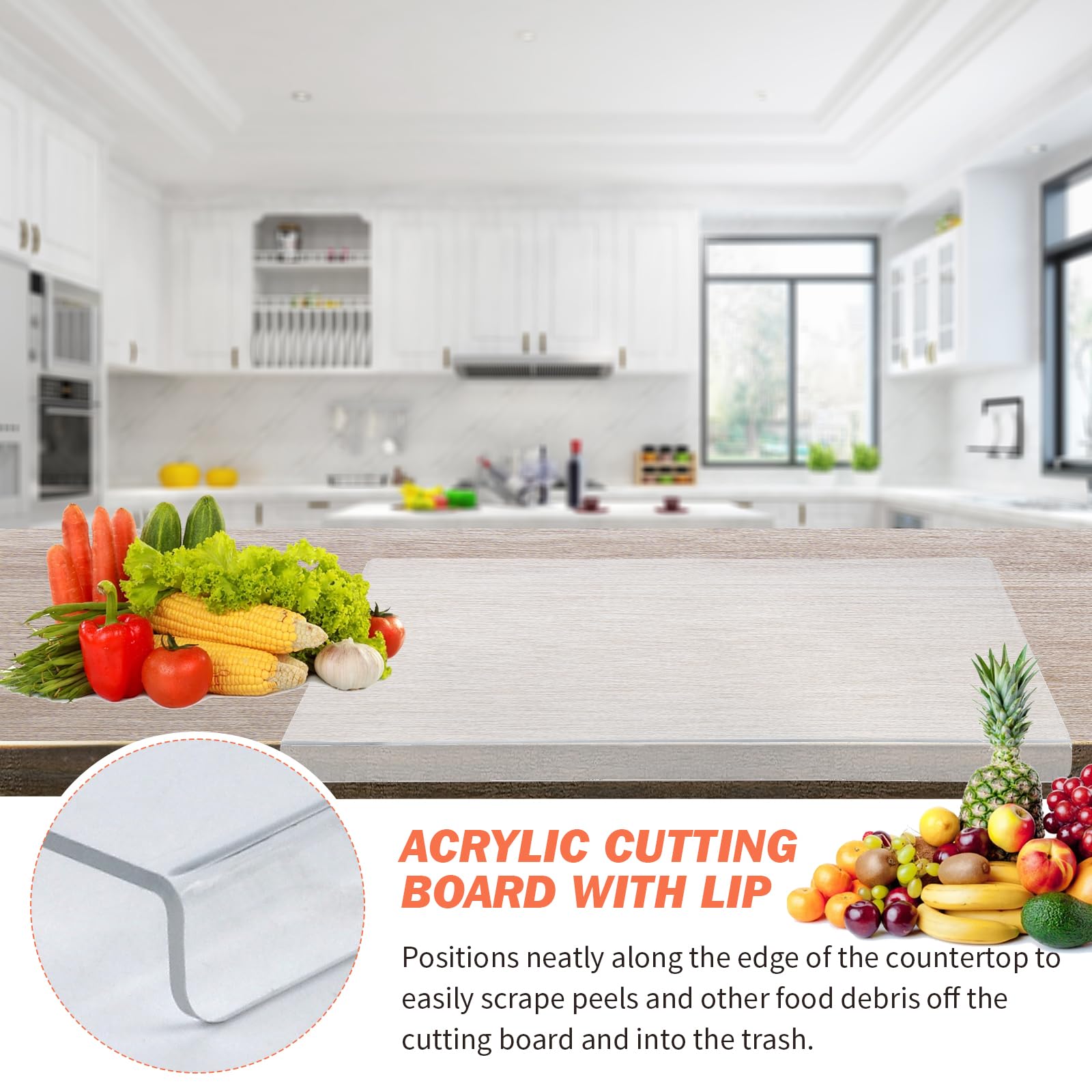 Acrylic Cutting Boards, Clear Acrylic Cutting Board with Lip, Worktop ...