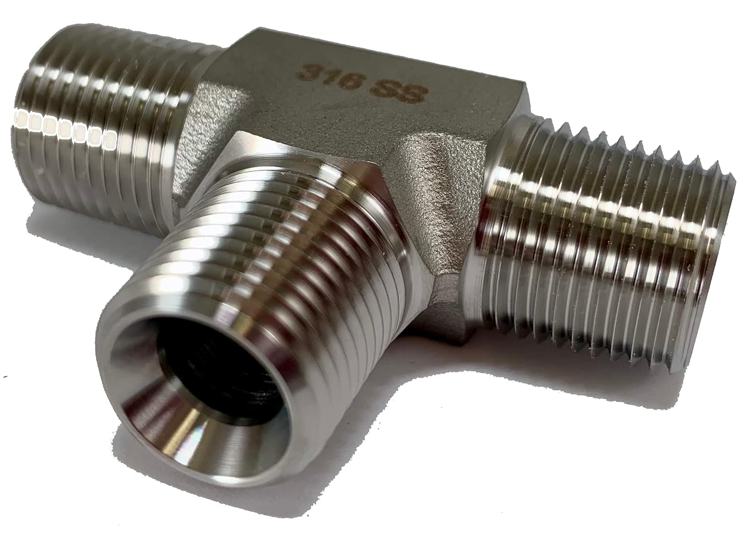 316 Stainless Steel 3/8” NPT Male Three Way Tee Joint - Taper Hex ...