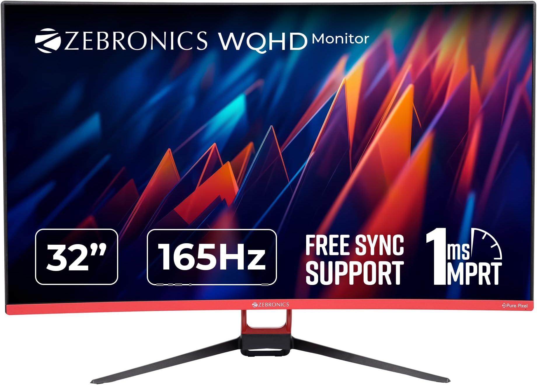 ZEBRONICS 32 Inch Wqhd 2K Curved 165Hz Gaming LCD Monitor,Hdr10,1Ms ...