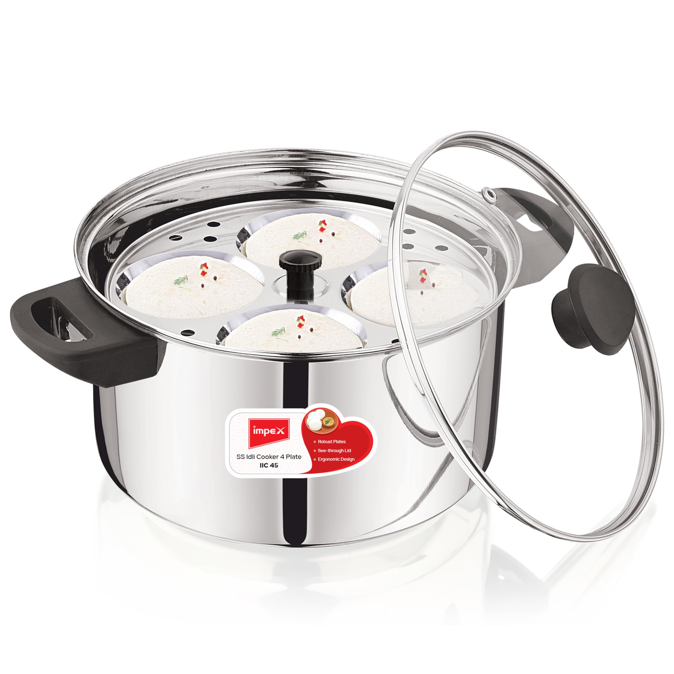Impex Stainless Steel Idli Cooker With Glass Lid | Induction and Gas ...