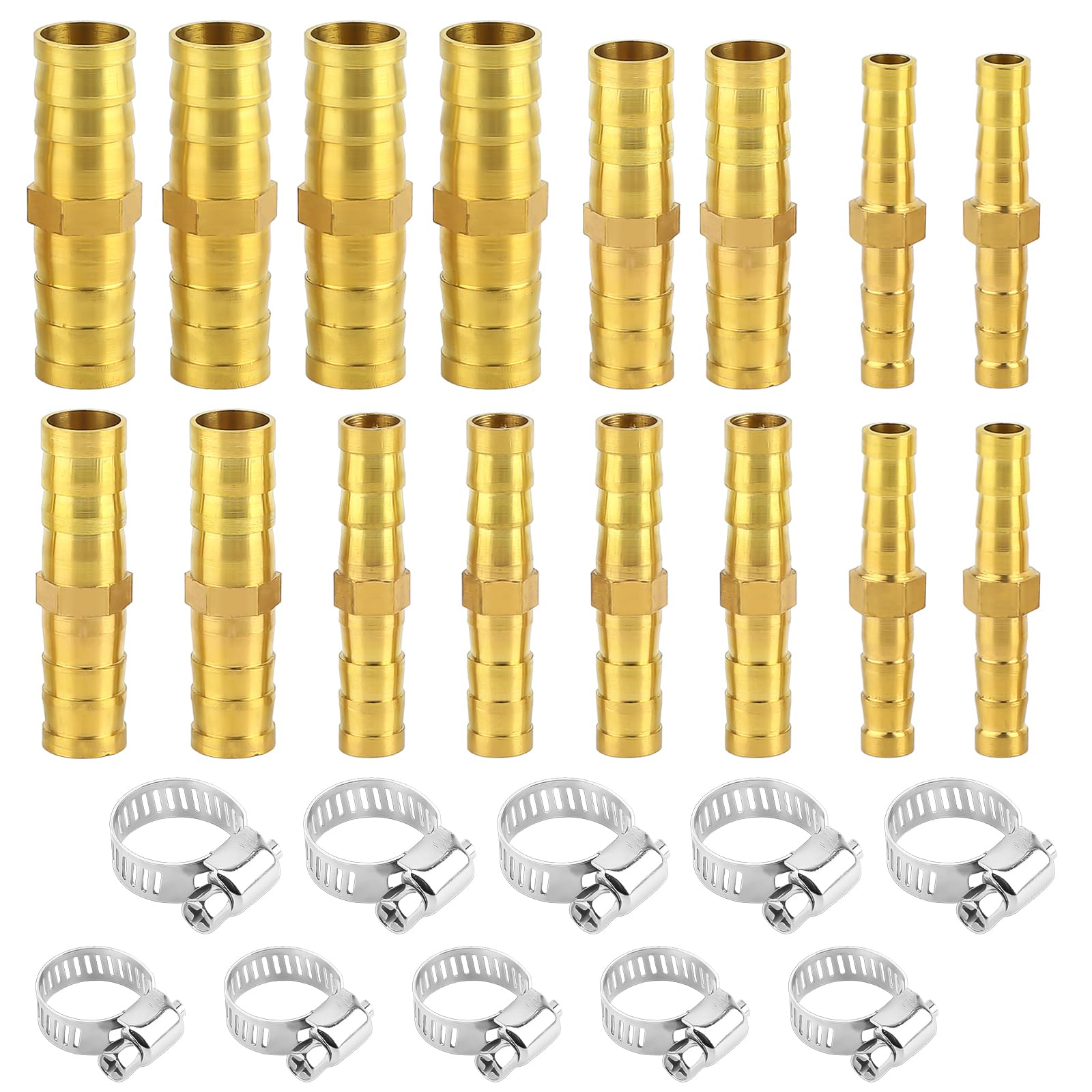 Brass Hose Connector Set 16 Hose Connectors 10 Hose Clamps, for Water ...