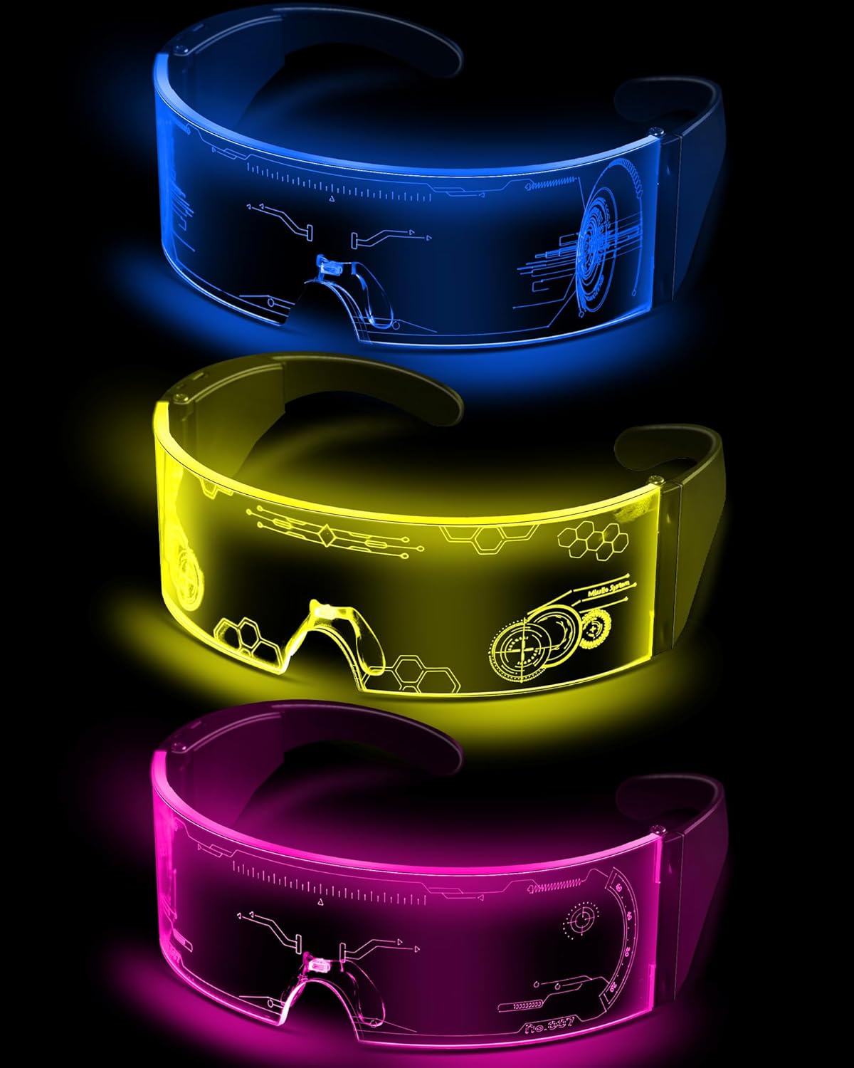 Amazon.com: Chumia 3 Pairs LED Visor Glasses 7 Colors 5 Modes Cyber ...