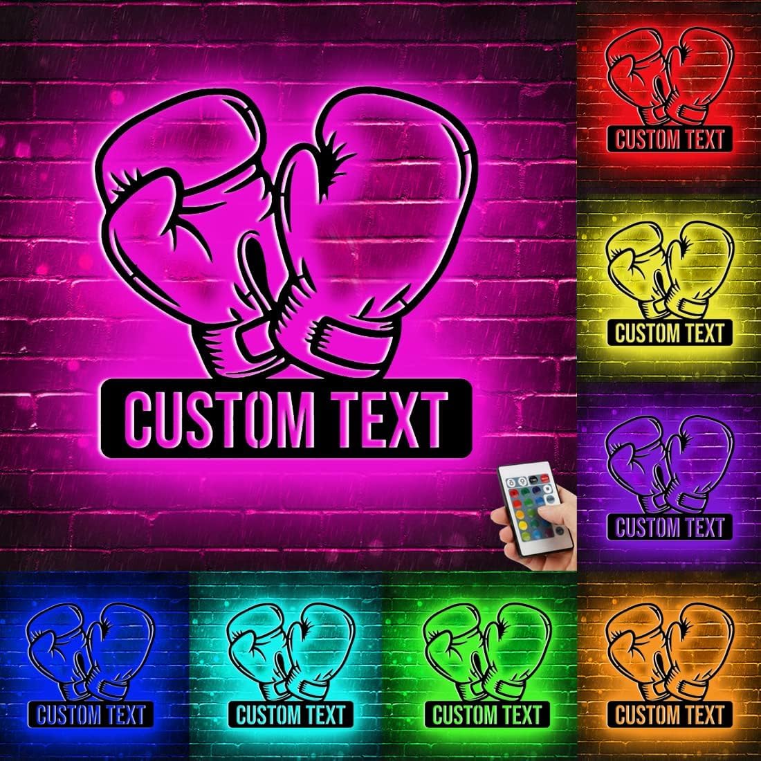 Amazon.com: Personalized Boxing Gloves Metal Wall Art with LED Neon ...
