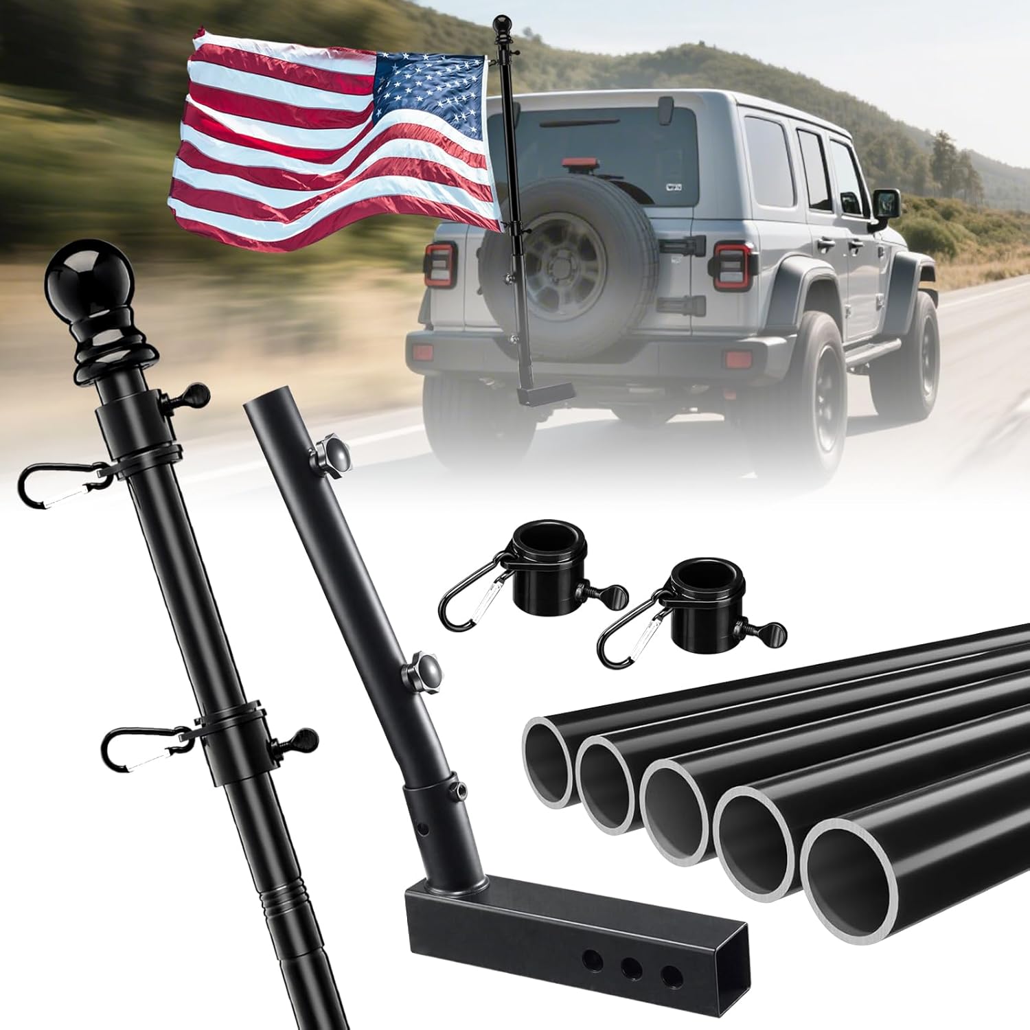 Amazon.com: Truck Flag Pole with Hitch Holder – 6FT Heavy Duty Flagpole ...