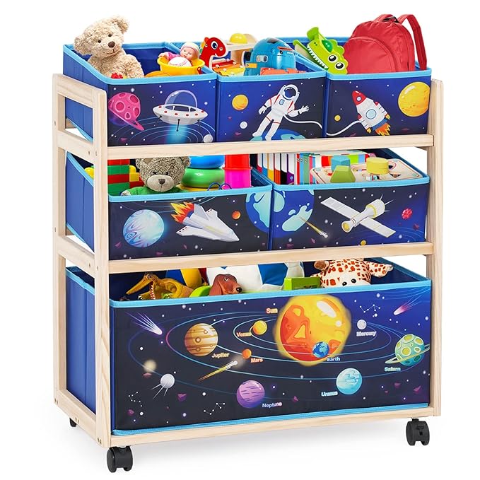 Amazon.com: Kids Toy Storage Organizer with Wheels, Utility Rolling ...