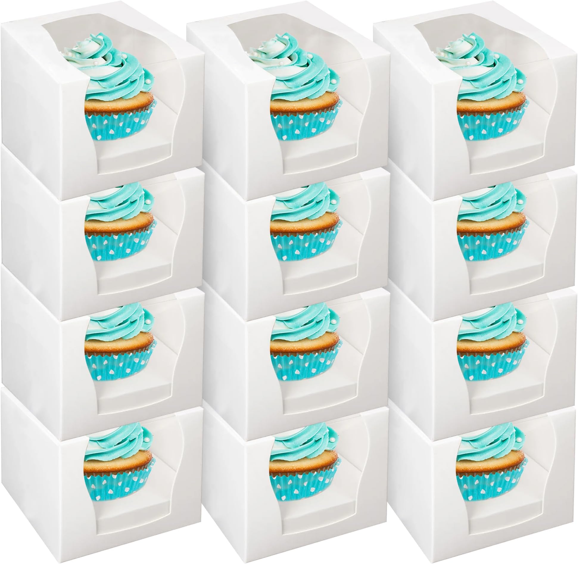 12pk White Cupcake Boxes Single | 9x9x9cm Single Cupcake Boxes With ...