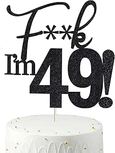 Amazon.com: 49 Cake Toppers, 49 Birthday Cake Toppers-Black Glitter ...
