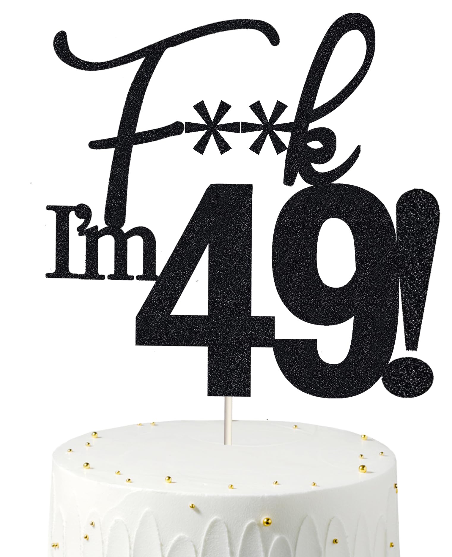 Amazon.com: 49 Cake Toppers, 49 Birthday Cake Toppers-Black Glitter ...
