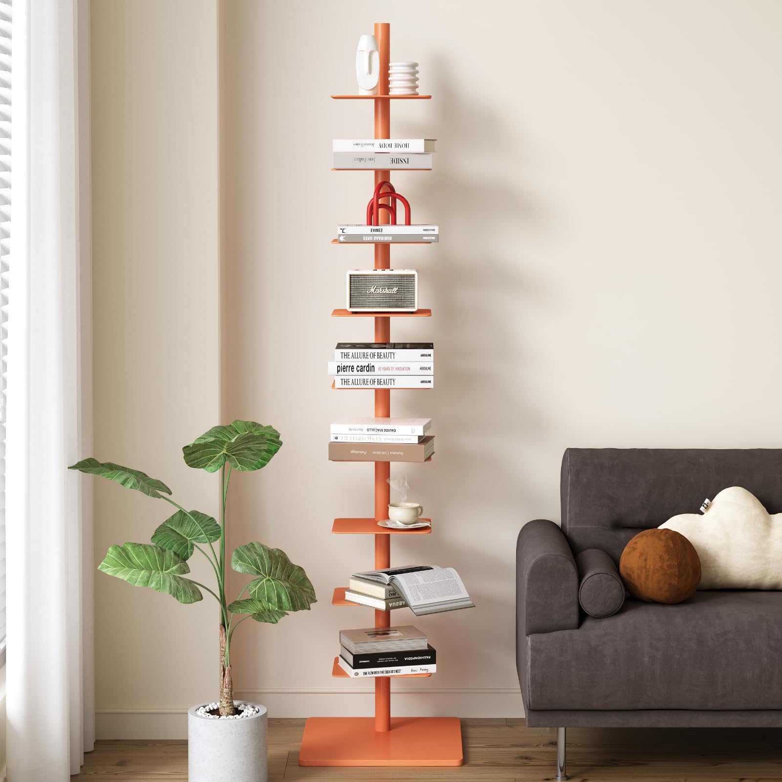 Amazon.com: 9-Tier Metal Spine Bookshelf -Spine Bookshelf, Tall Narrow ...