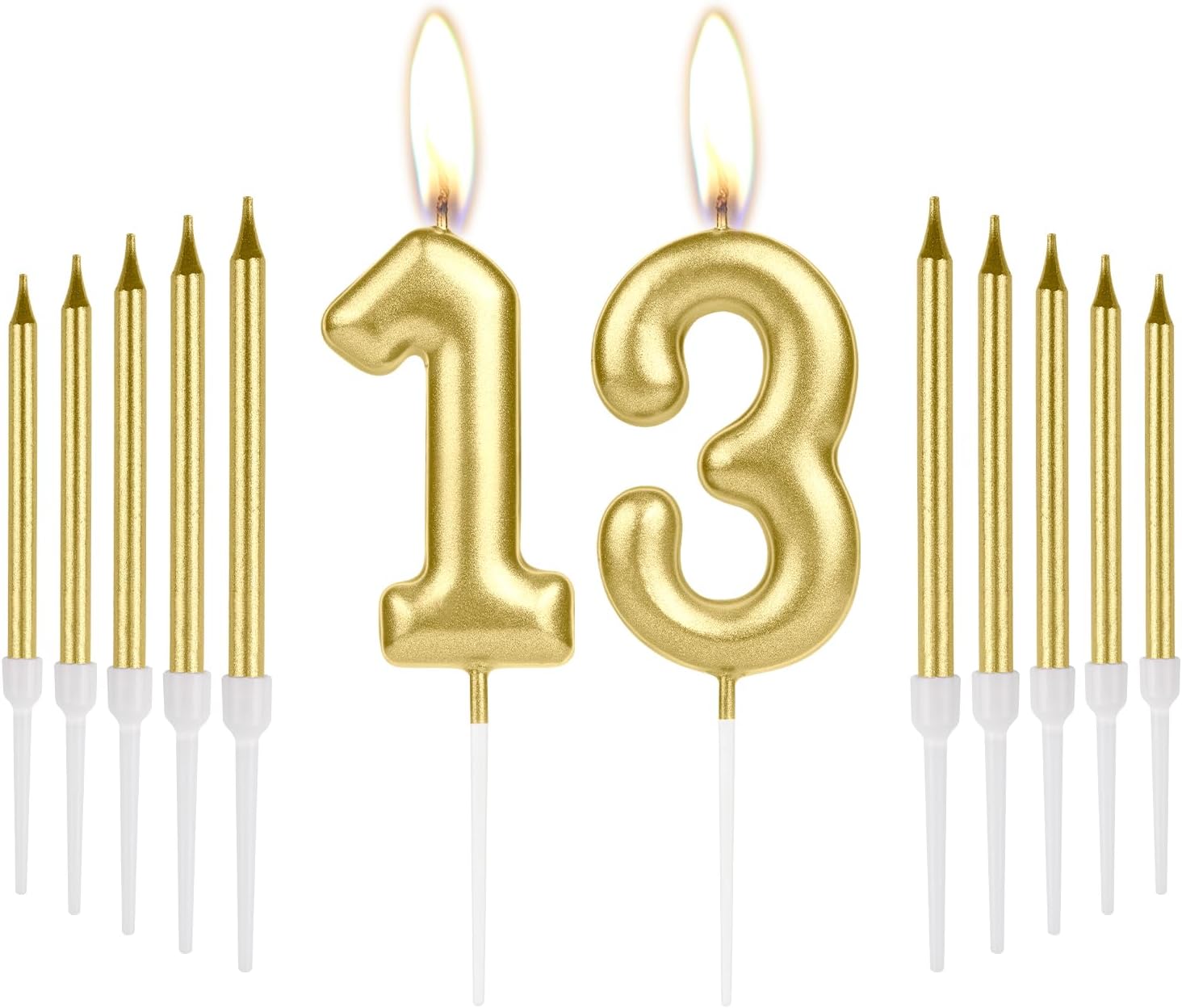 Amazon.com: iNINGER Gold 13th Birthday Number Candles,Gold Long Stick ...