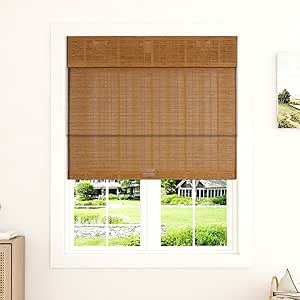 LUSTROWIN Natural Bamboo Roman Shades - Cordless Light Filtering Window ...