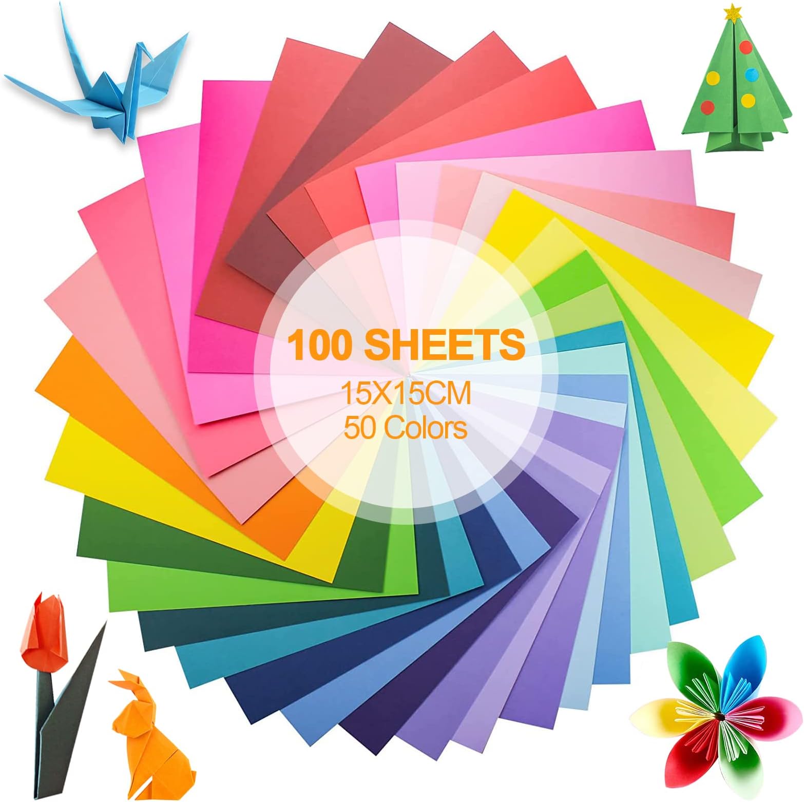 100 Sheets Coloured Paper, 15x15cm Origami Paper Mixed Colors for Kids ...