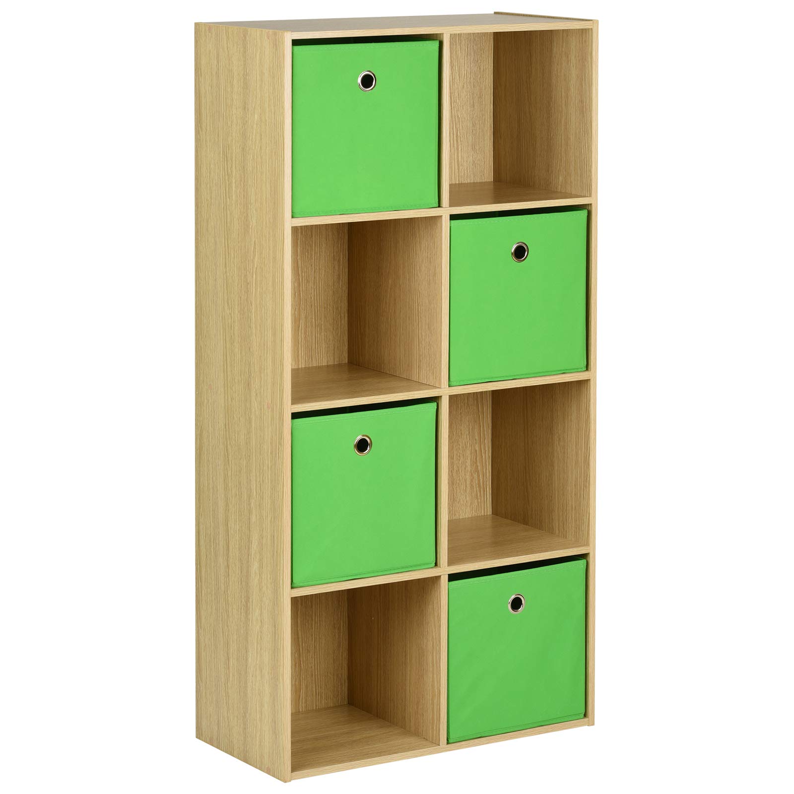 Hartleys Oak 8 Cube Shelving Unit and 4 Easy Grasp Box Drawers - Green ...
