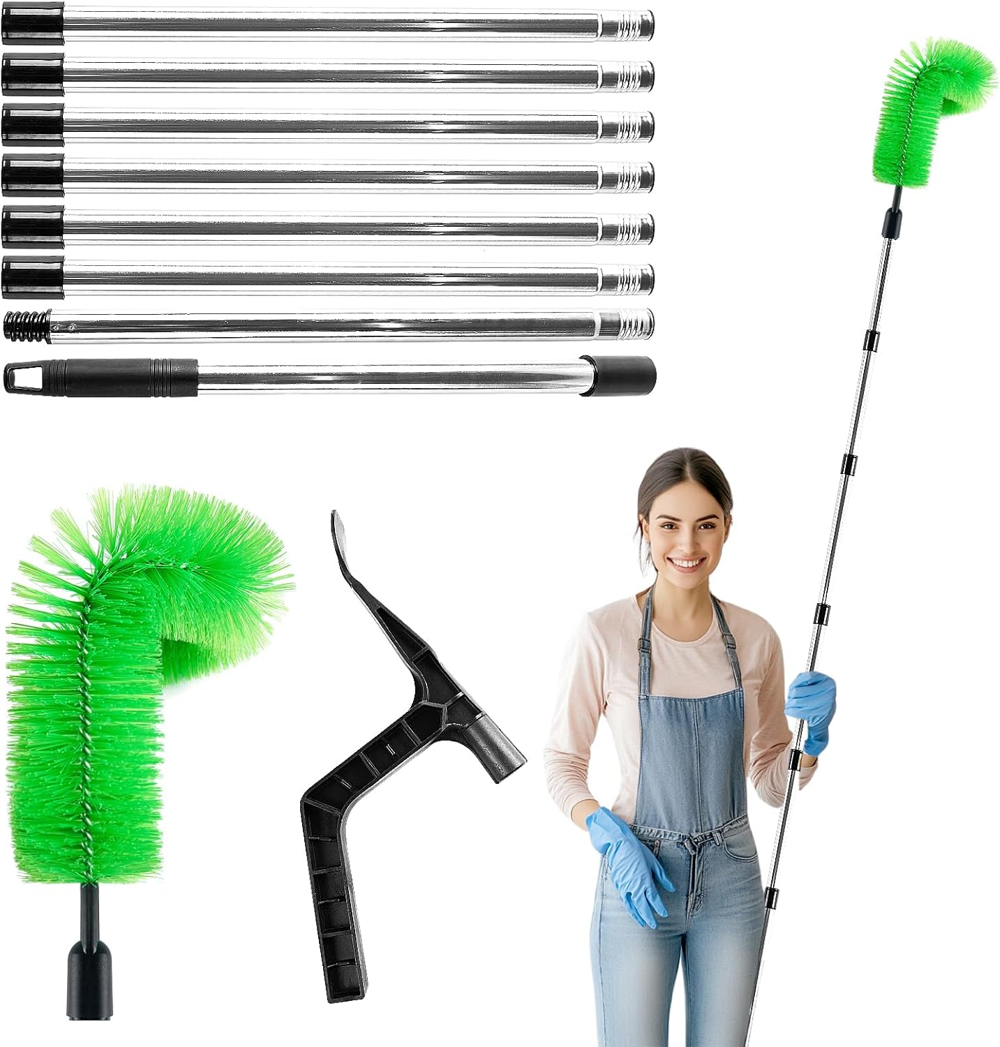 2 in 1 Gutter Cleaning Tools, 320CM Telescopic Gutter Cleaner with 8 ...