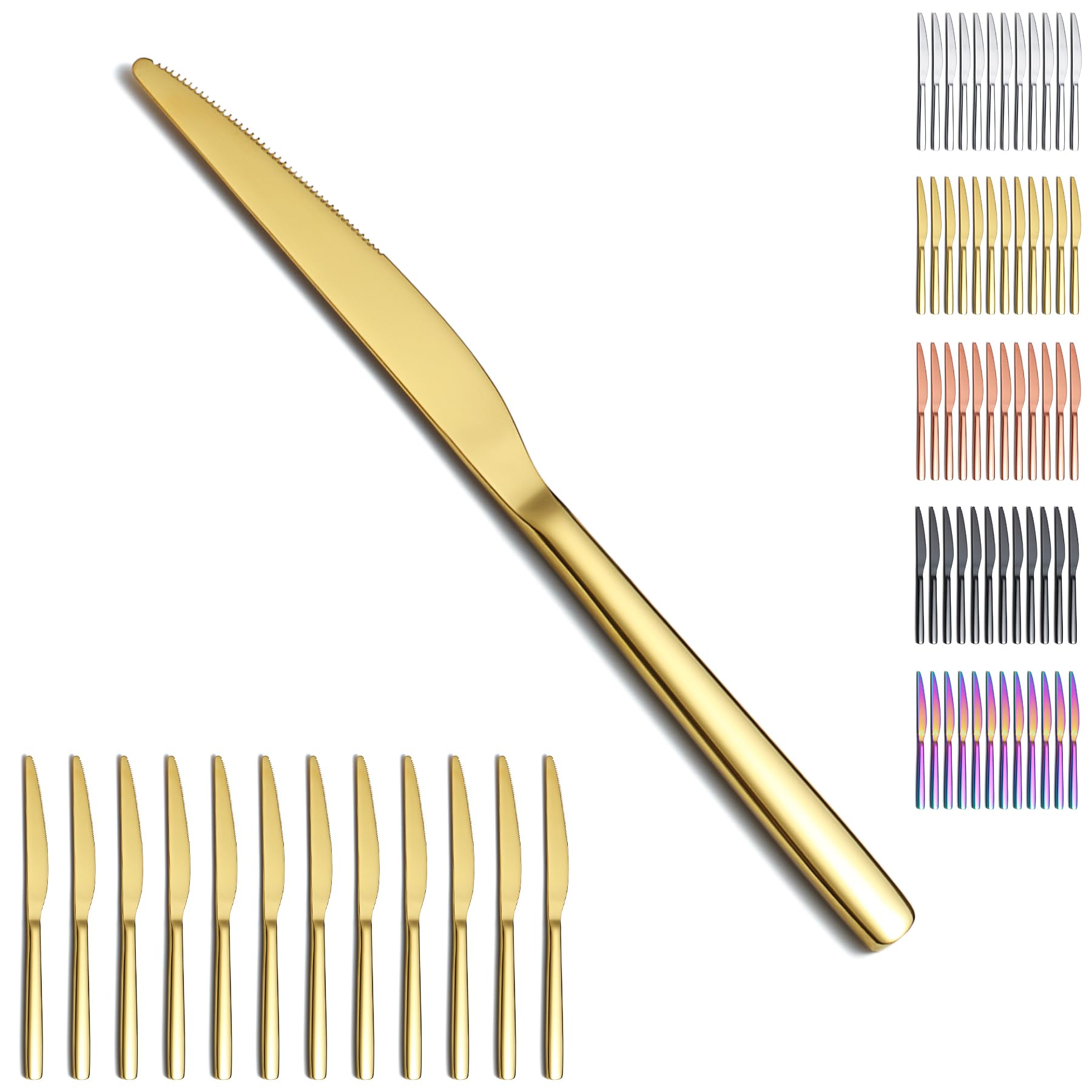 Amazon.com: Evanda Gold Dinner Knives Set 12 Pieces, Titanium Plating ...