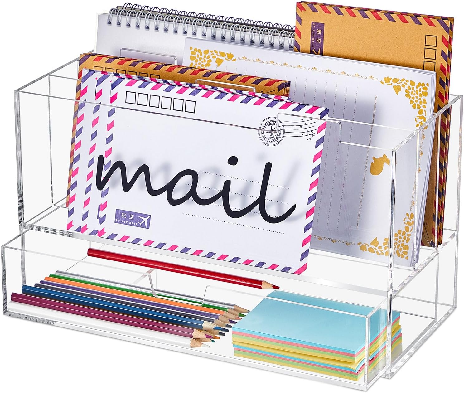 Amazon.com : Layhit Acrylic Mail Organizer with Drawer Desk Organizers ...