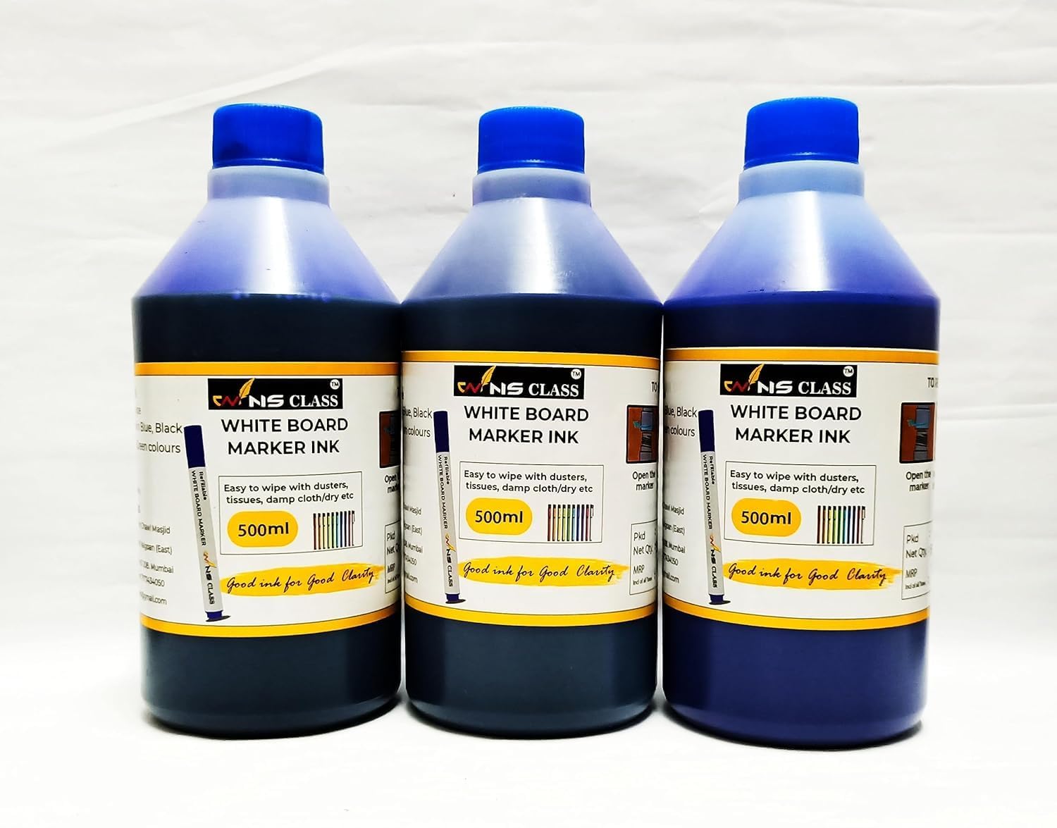 Wins Class White Board Marker Ink 500ml (Blue) (Pack of 3) : Amazon.in ...
