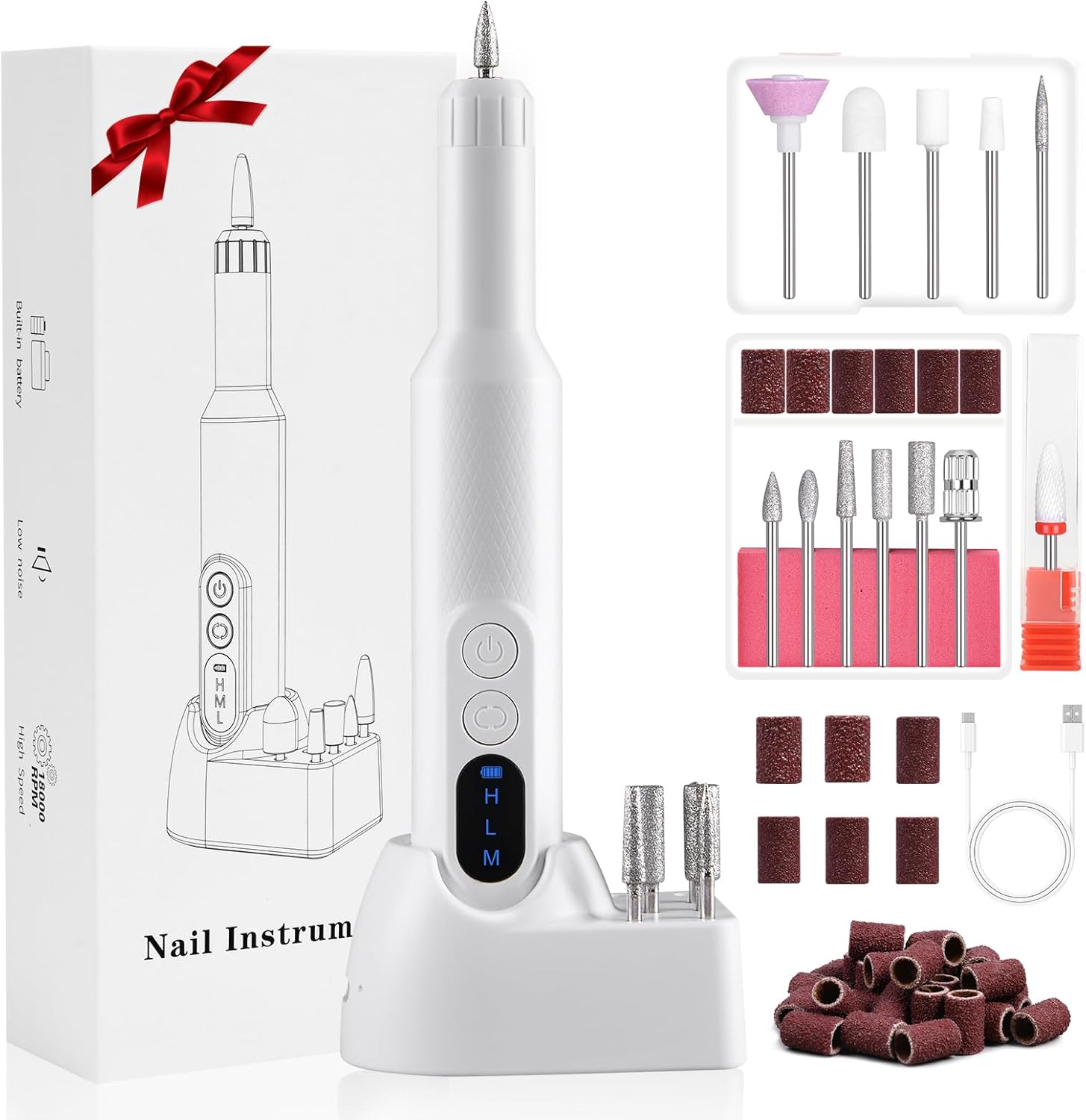 URAQT Electric Nail Files, Cordless Electric Nail Drill with 12 Nail ...