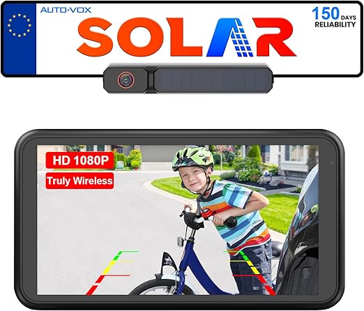 AUTO-VOX Solar Wireless Reversing Camera 5" 1080P Monitor: 5000mAh ...