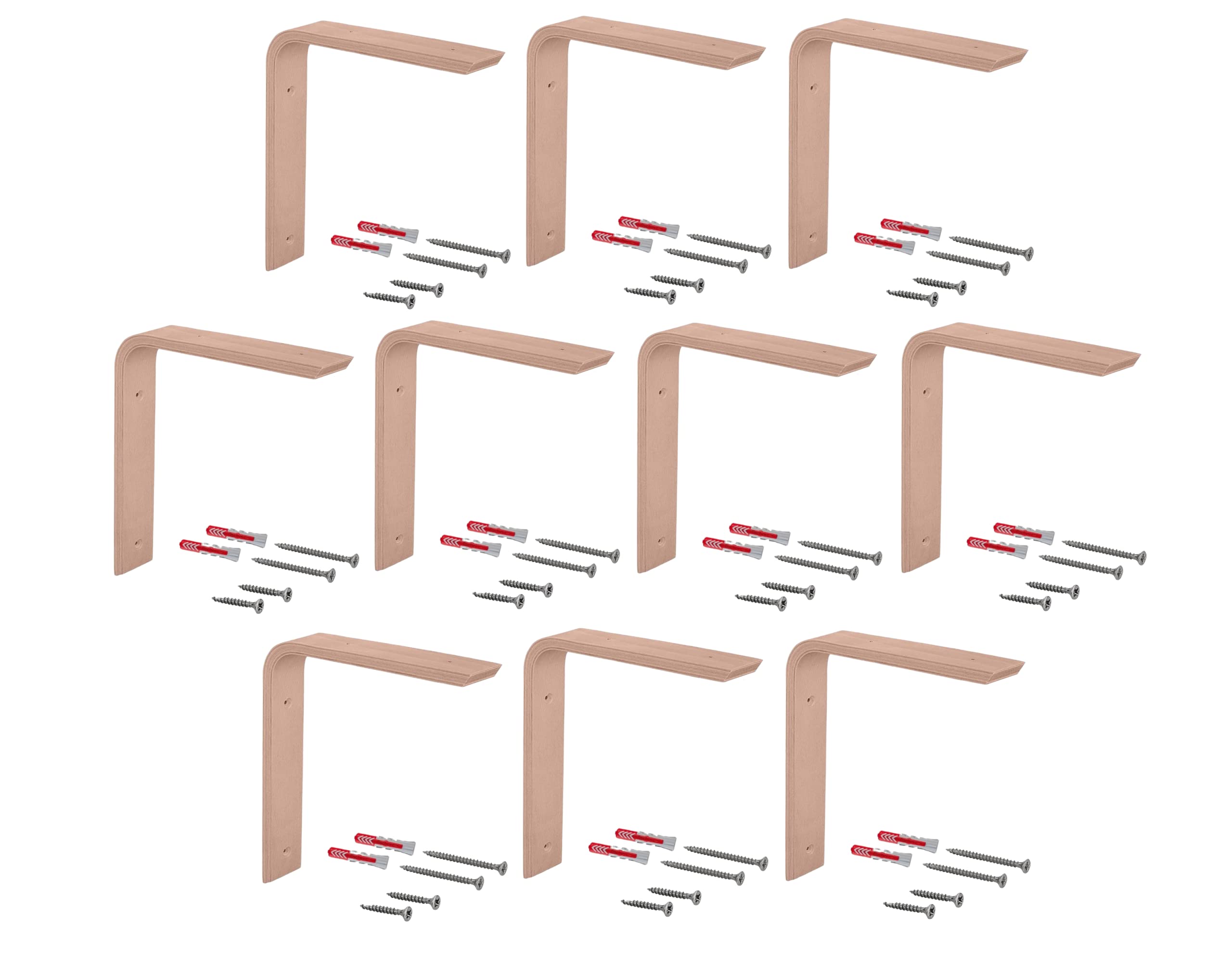 Gedotec Wooden Console Wall Angle | Pack of 10 - Beech Shelf Brackets | 300 x 250 mm | Country ...