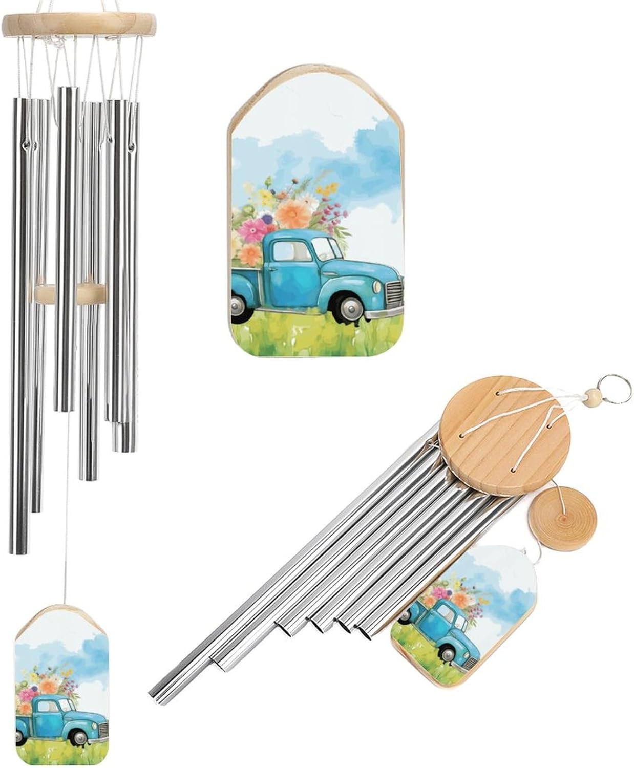 Amazon.com : Spring Farmhouse Truck Floral Wind Chimes for Outside with ...