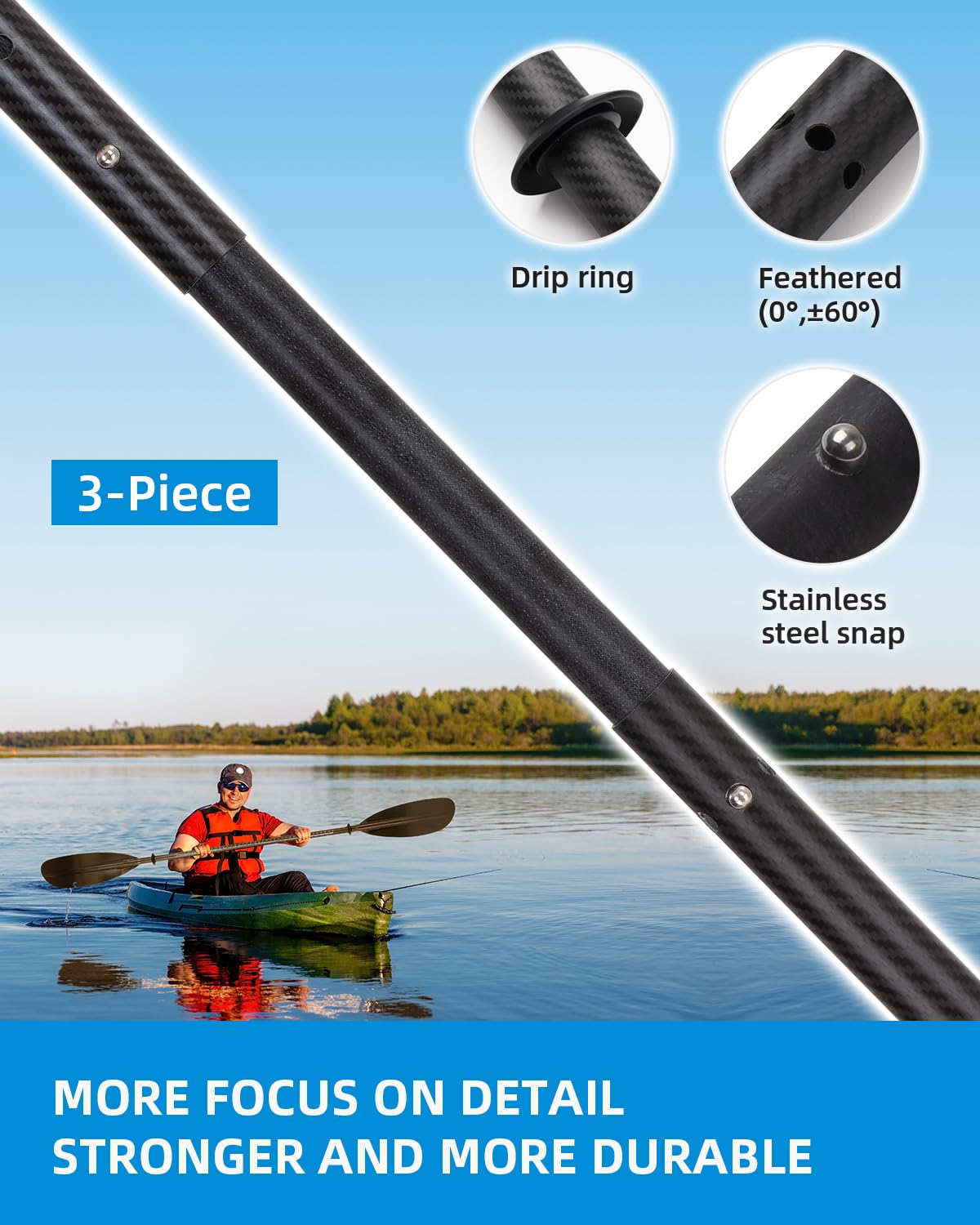 Snapklik.com : OCEANBROAD Adjustable Carbon Fishing Kayak Paddle - 94in ...