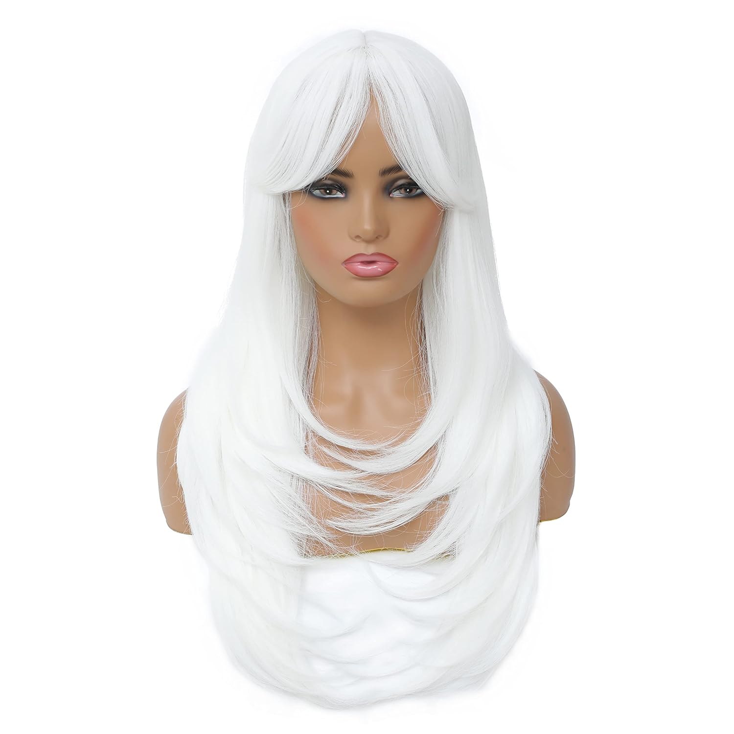 Amazon.com : SWACC Long Layered Straight Wig with Bangs Synthetic Hair ...