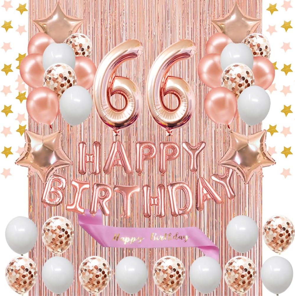 Amazon.com: Fancypartyshop 66th Birthday Decorations - Rose Gold Happy ...