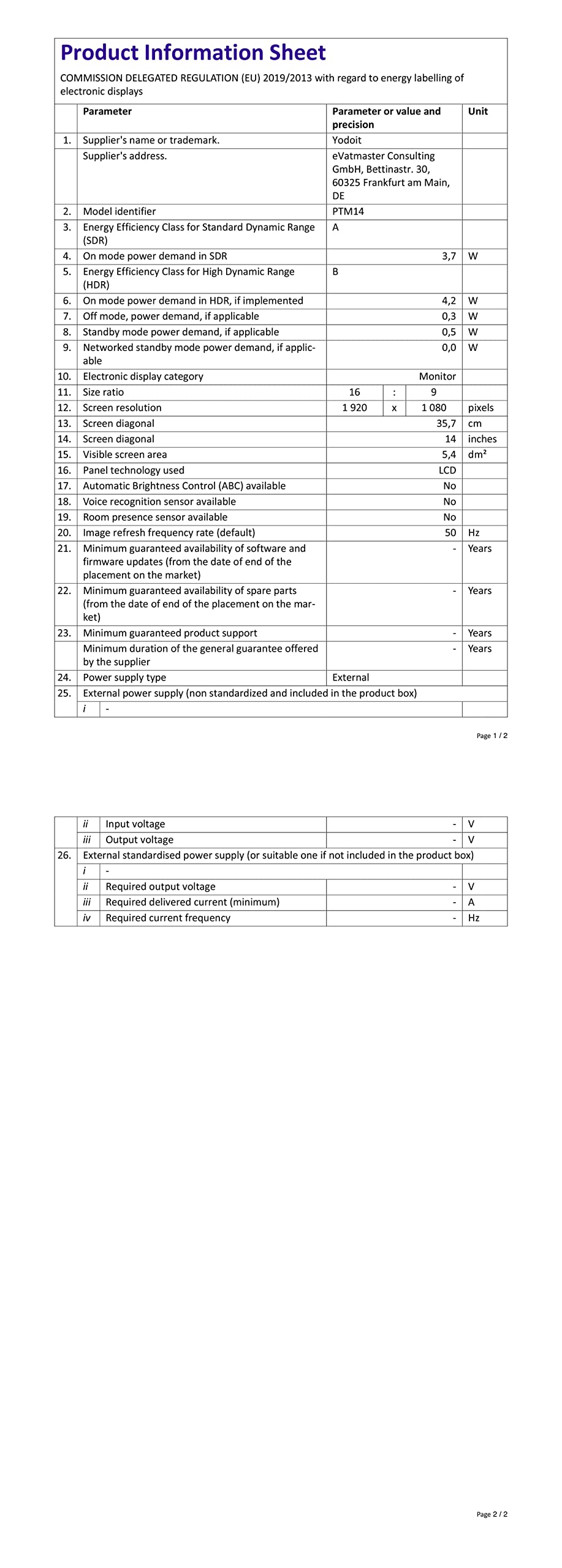Yodoit Portable Monitor 14" 100% SRGB 1920×1080 FHD Monitor Screen IPS ...