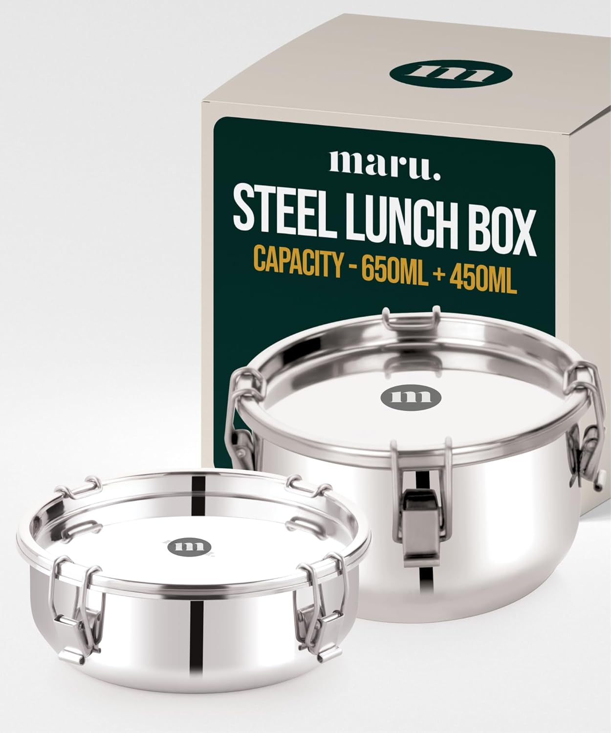 Buy MARU Steel Big Leakproof Tiffin/Lunch Box 650ml+450ml for School/Office, Avoid Spilling of ...