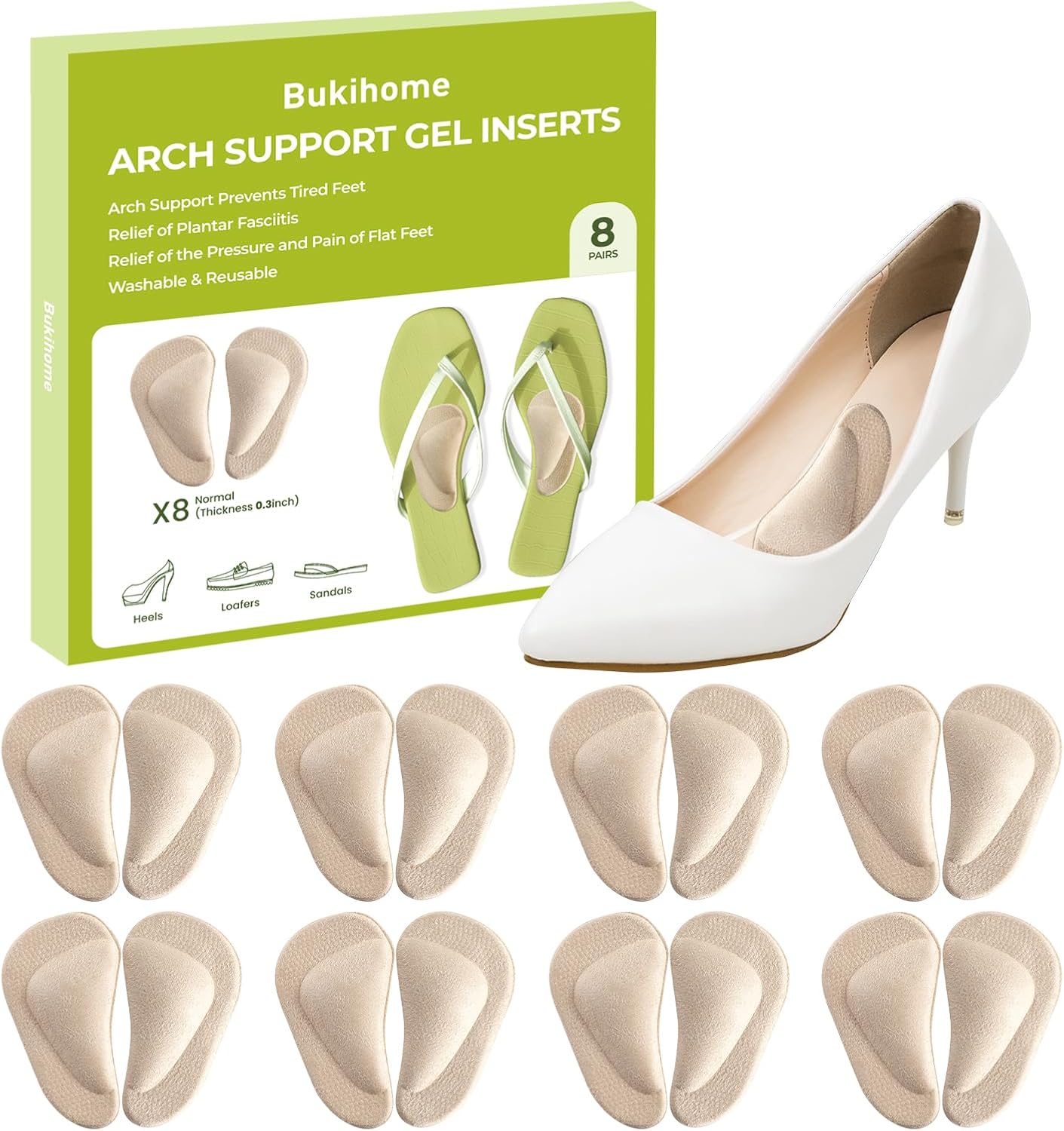 Amazon.com: Arch Support Shoe Insoles & Insert - Bukihome Gel Arch ...