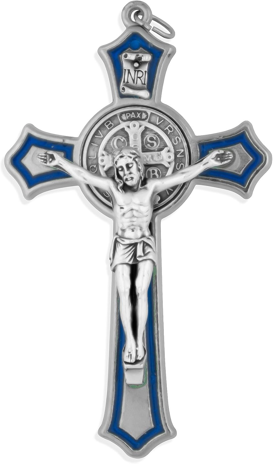 Amazon.com: Silver Saint Benedict Cross with Blue Enamel : Home & Kitchen