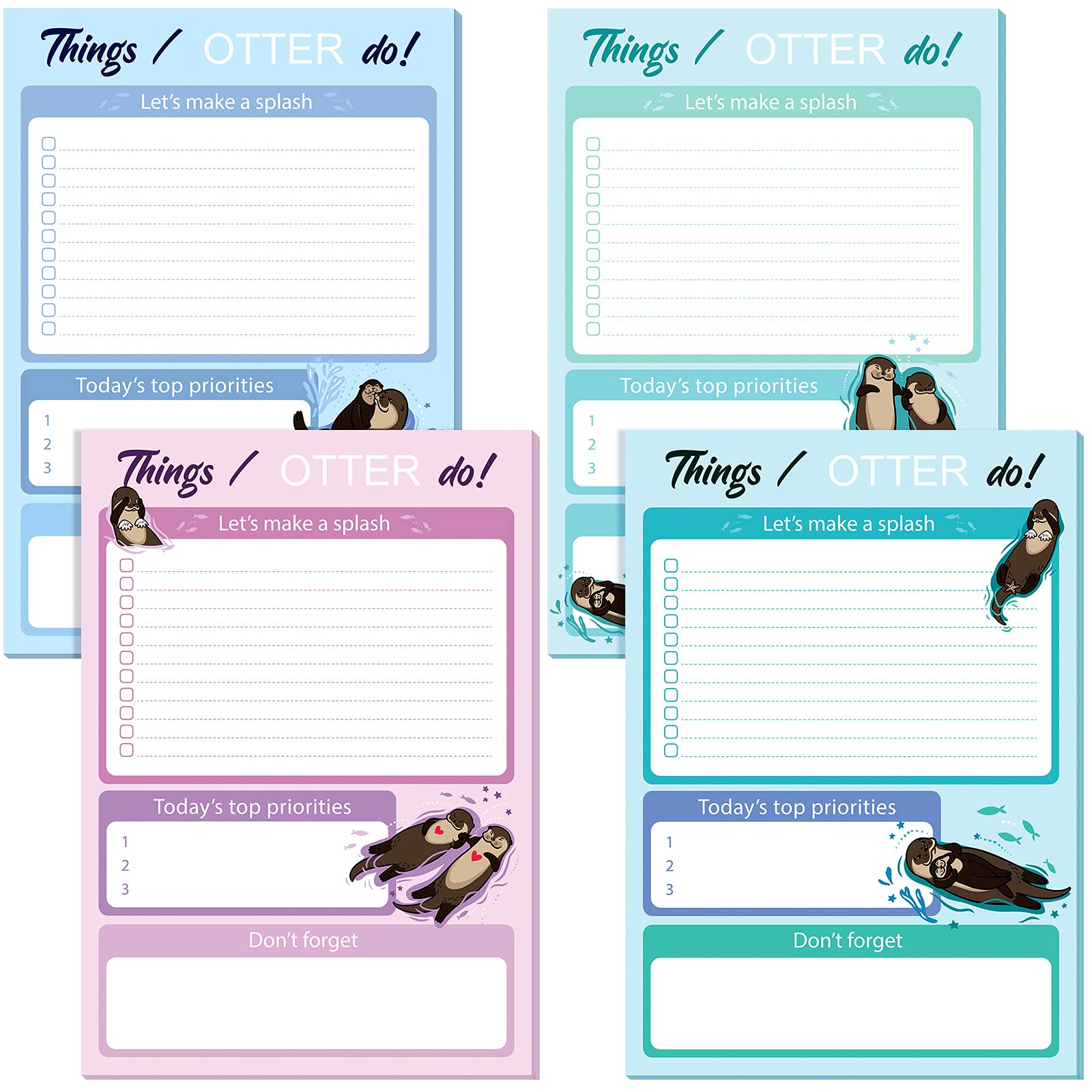 Buy 4 Pieces Daily To Do List Notepad Adhesive Otter Planner Tear Off ...