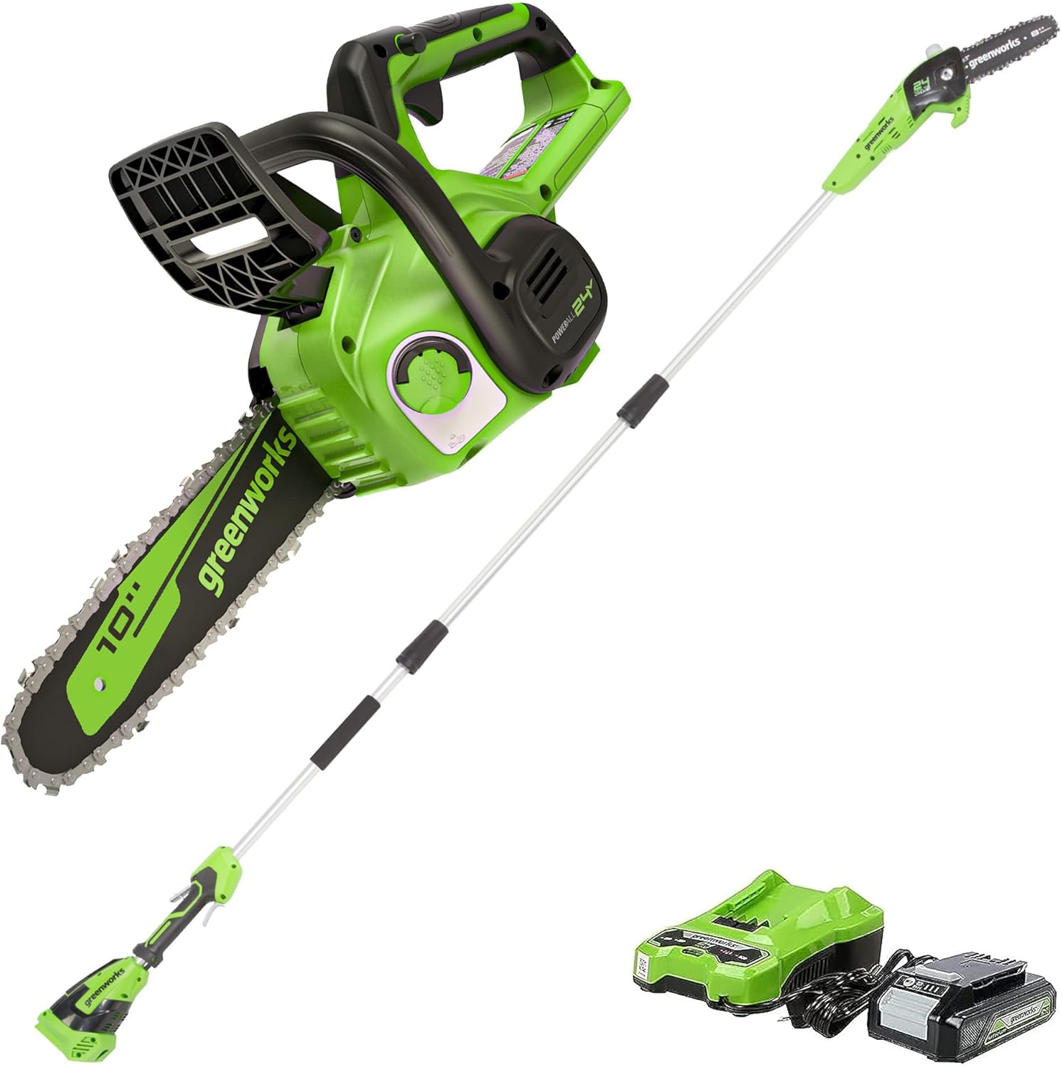 Amazon.com: Greenworks 24V Chainsaw,24V Polesaw,Combo Kit(1)2AH Battery ...